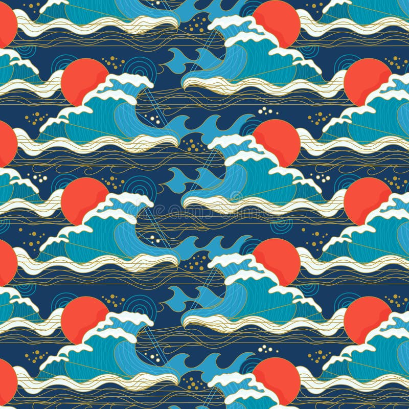 Hand Drawn Japanese Wave Pattern Vector Illustration Stock Vector ...