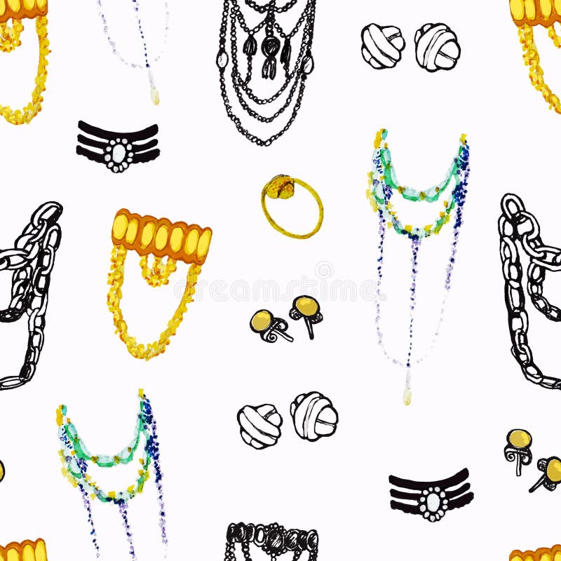 Hand Drawn Jewelry Elements Pattern White Stock Illustration ...