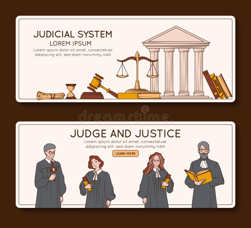 Hand Drawn Judge Horizontal Banner Template Set Stock Illustration ...