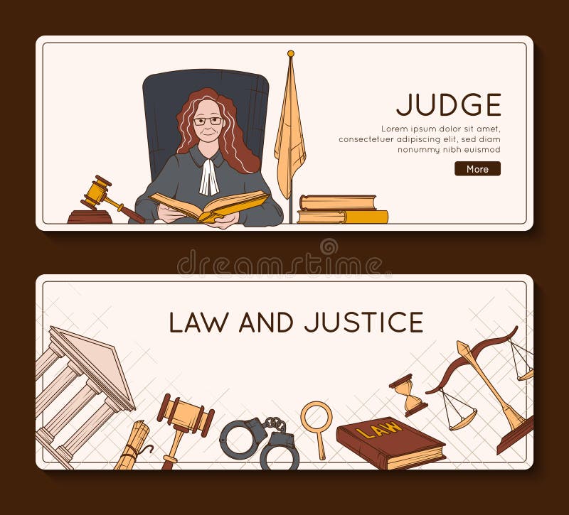 Hand Drawn Judge Horizontal Banner Template Set Stock Illustration ...
