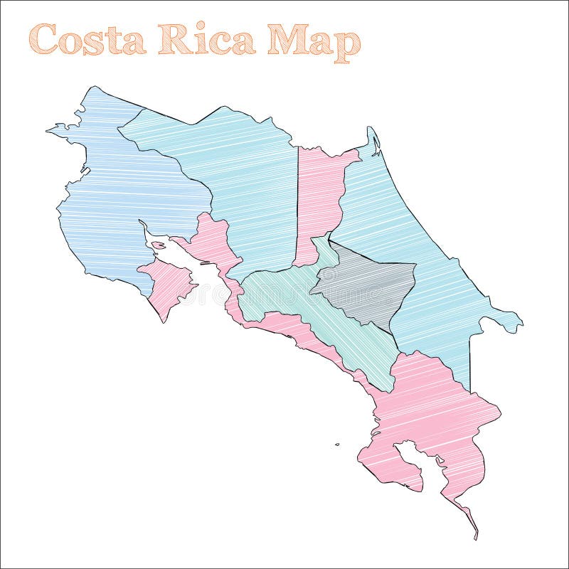 Hand-drawn Kaart Van Costa Rica Vector Illustratie - Illustration of ...
