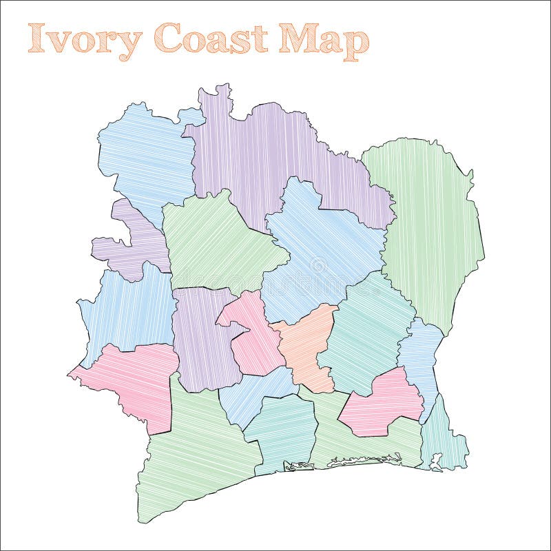 Hand-drawn Kaart Van Ivoorkust Vector Illustratie - Illustration of ...