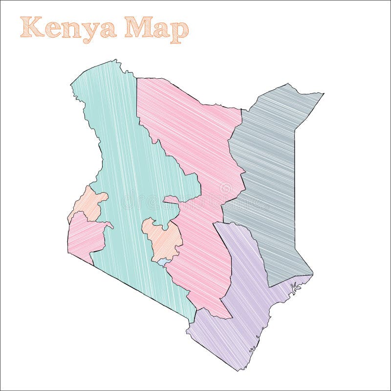 Hand-drawn kaart van Kenia vector illustratie. Illustration of document ...