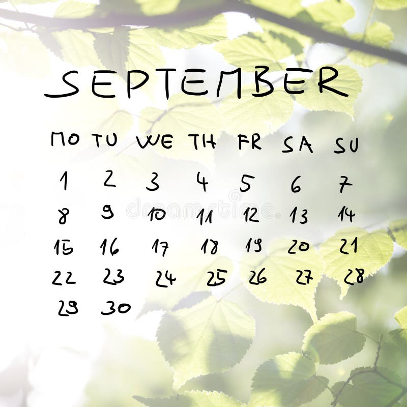 Hand-drawn Kalender Voor De Maand Van September Stock Afbeelding ...