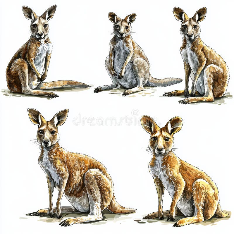 Handdrawn Kangaroo Illustrations for Creative Projects Stock ...