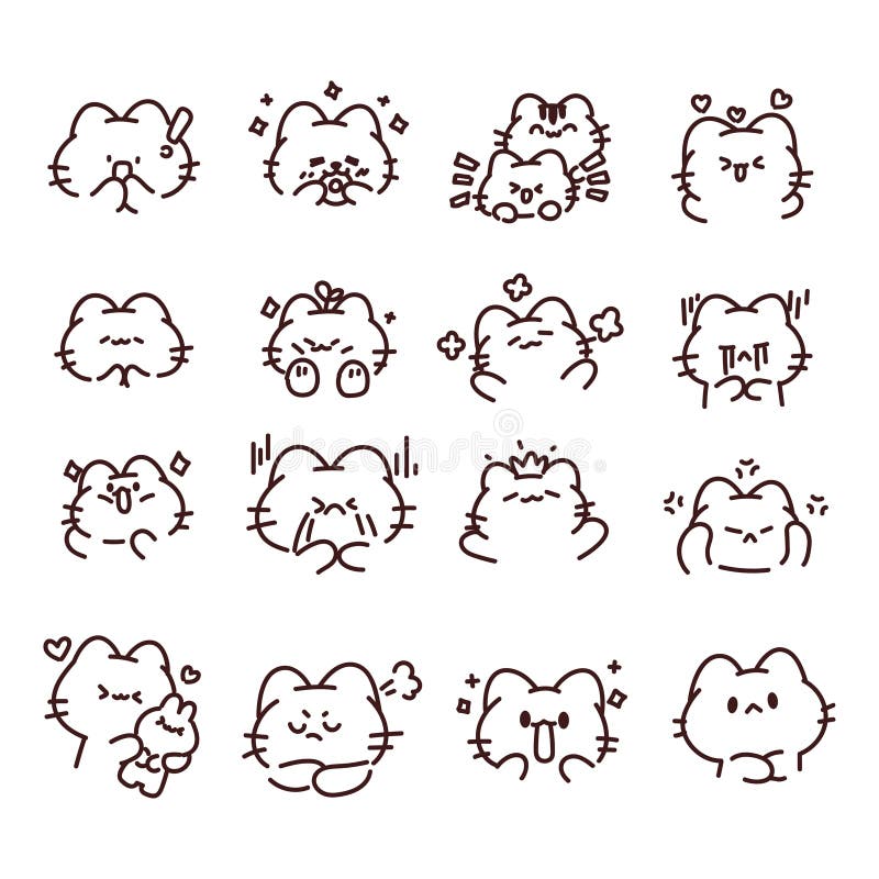 Hand Drawn Kawaii Cat Face Doodle Drawing Illustration Stock Vector ...