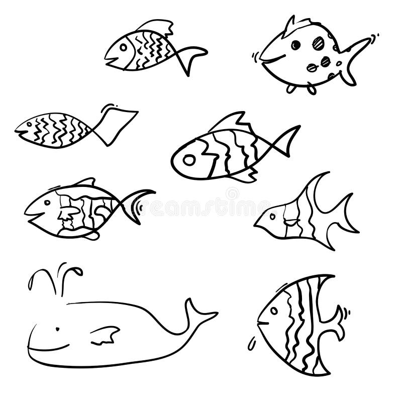Hand Drawn Kid Doodle Fish Collection Vector Stock Vector ...
