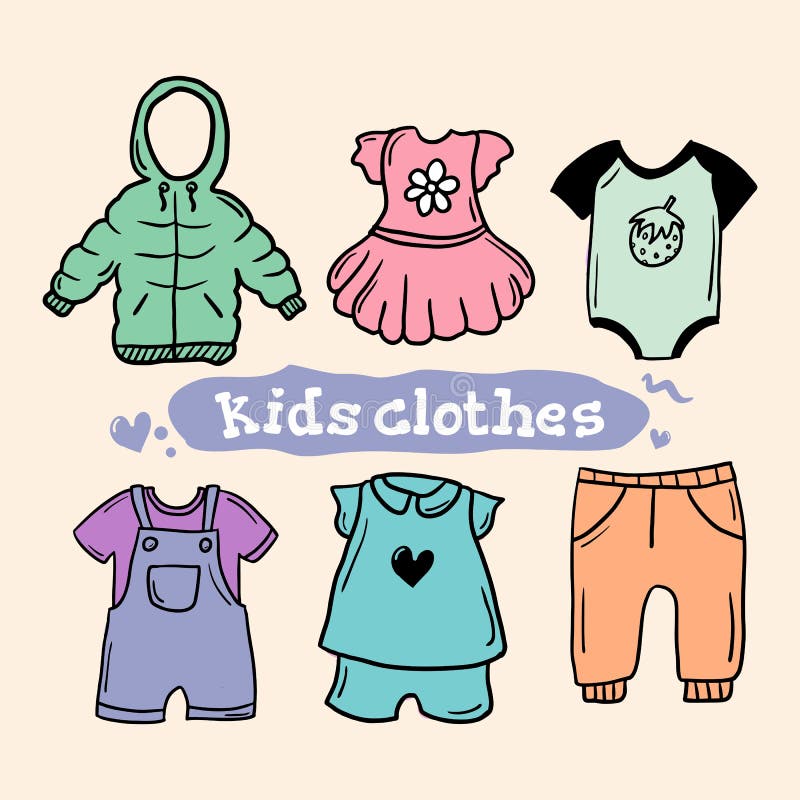 Hand Drawn Kids Clothes Vector Stock Vector - Illustration of cute ...