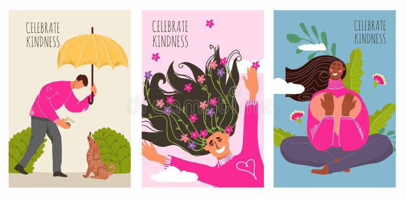 Hand Drawn Kindness Concept Flat Cartoon Card Set Stock Illustration ...