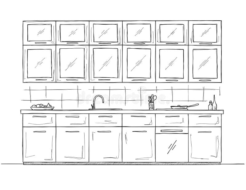 Hand Drawn Kitchen Furniture. Vector Illustration in Sketch Style Stock ...