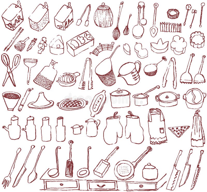 Hand-drawn kitchen goods. stock vector. Illustration of tool - 40848441
