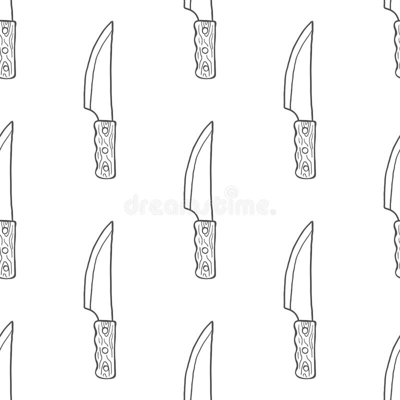 Hand Drawn Kitchen Knives Seamless Pattern Background. Vector Stock ...