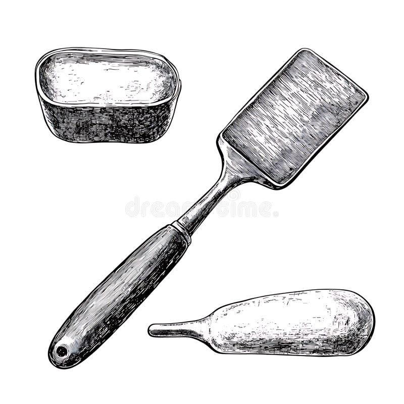 Hand-drawn Kitchen Utensils Spatula, Scraper, and Container Stock ...