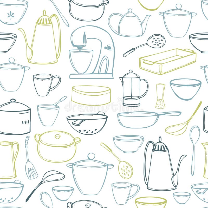 Vector Pattern with Kitchenware Stock Vector - Illustration of ...