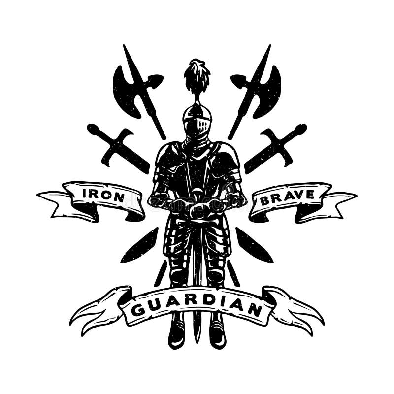 Hand Drawn Knight in Armor, Weapons. Stock Vector - Illustration of ...