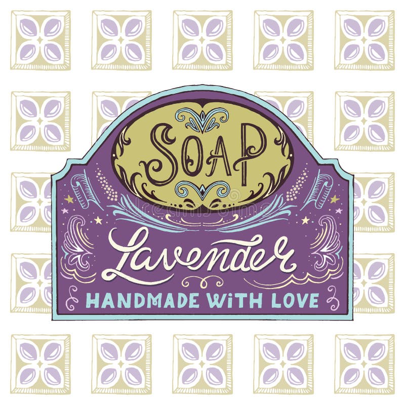 Hand Drawn Label and Pattern for Handmade Soap Bar Stock Vector ...
