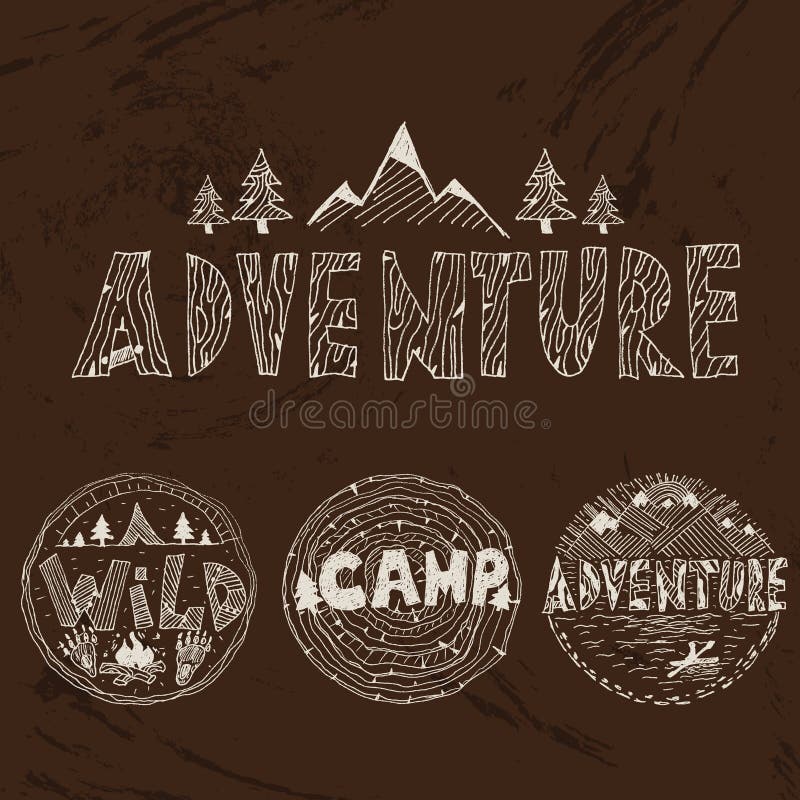 Hand Drawn Labels for Adventure Themes Stock Vector - Illustration of ...