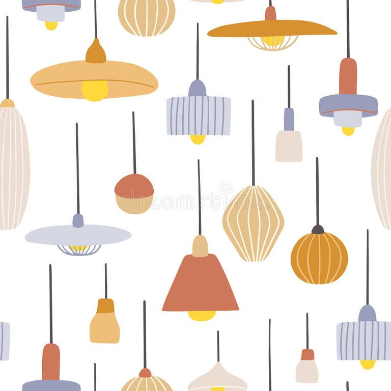 Hand Drawn Lamps Seamless Pattern Stock Vector - Illustration of style ...