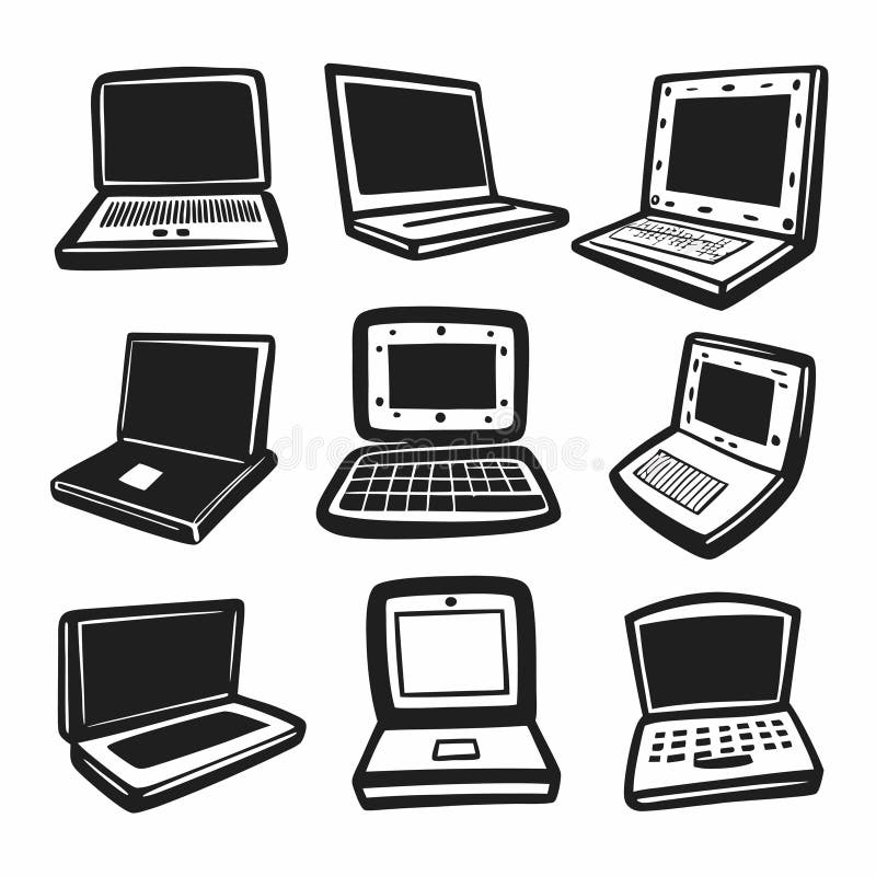 Hand-Drawn Laptop Doodle Bundle – 6 Black and White Miscellaneous ...