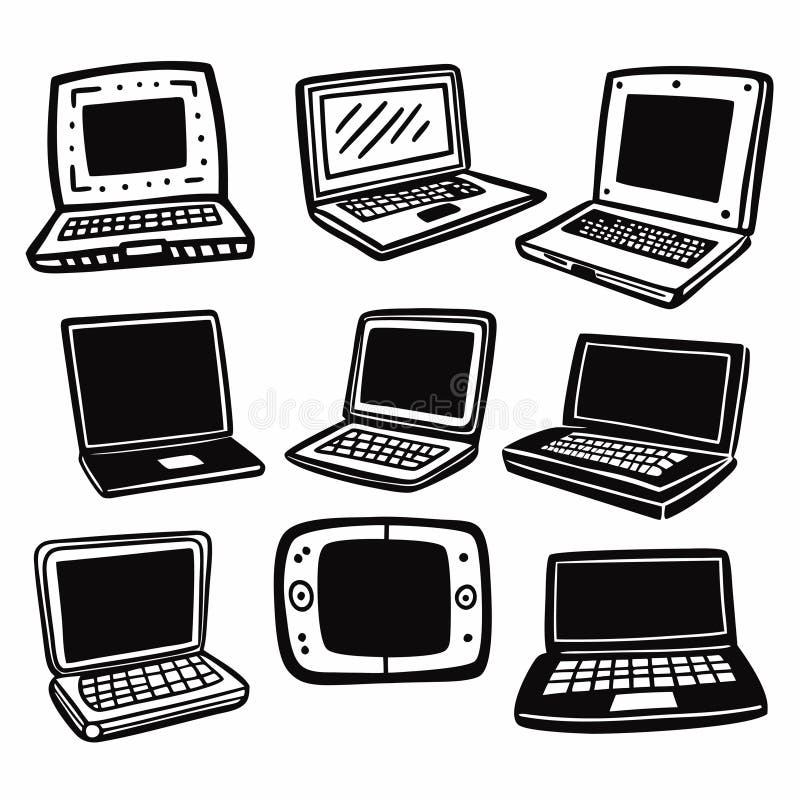 Hand-Drawn Laptop Doodle Bundle – 6 Black and White Miscellaneous ...