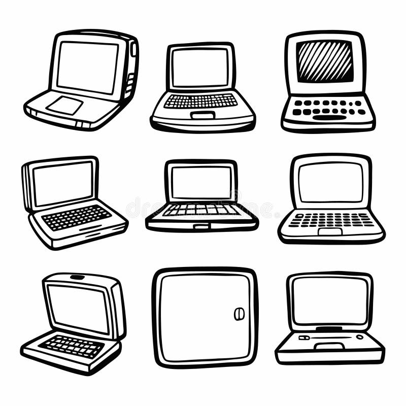 Hand-Drawn Laptop Doodle Bundle – 6 Black and White Miscellaneous ...
