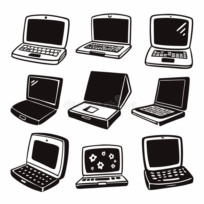 Hand-Drawn Laptop Doodle Bundle – 6 Black and White Miscellaneous ...