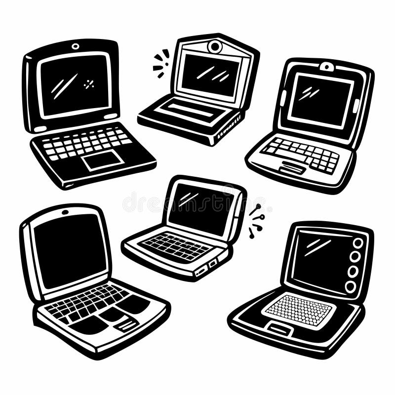 Hand-Drawn Laptop Doodle Bundle – 6 Black and White Miscellaneous ...