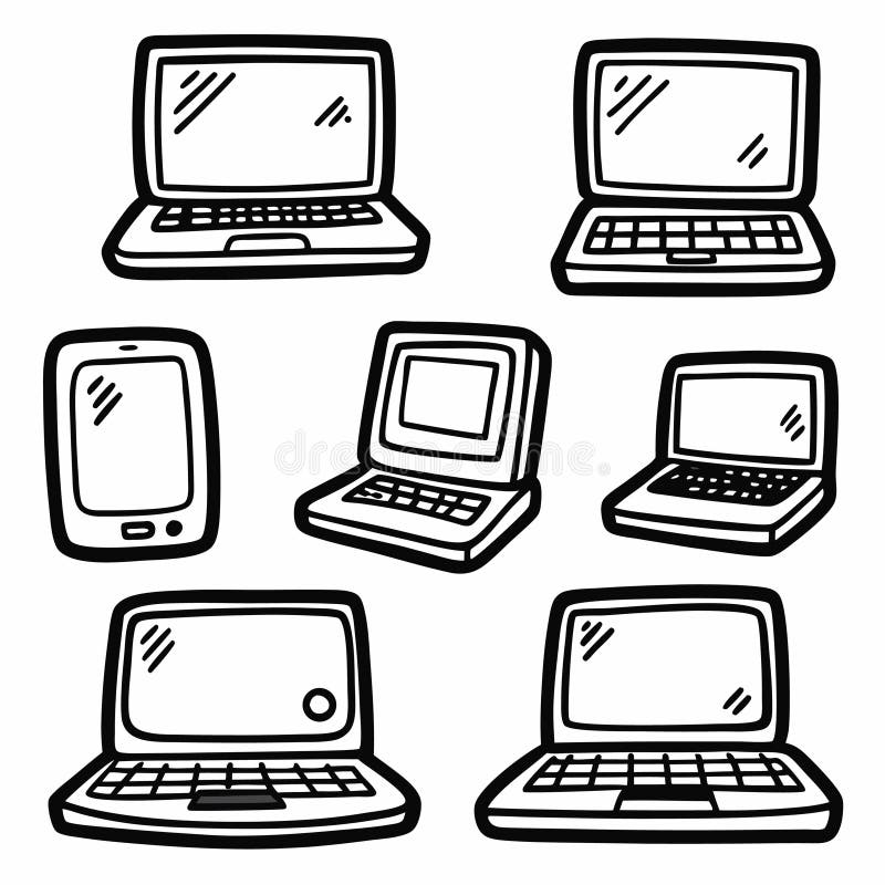 Hand-Drawn Laptop Doodle Bundle – 6 Black and White Miscellaneous ...