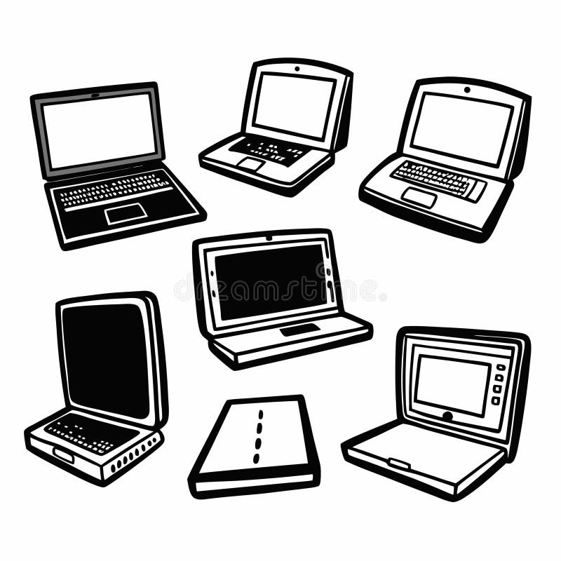Hand-Drawn Laptop Doodle Bundle – 6 Black and White Miscellaneous ...