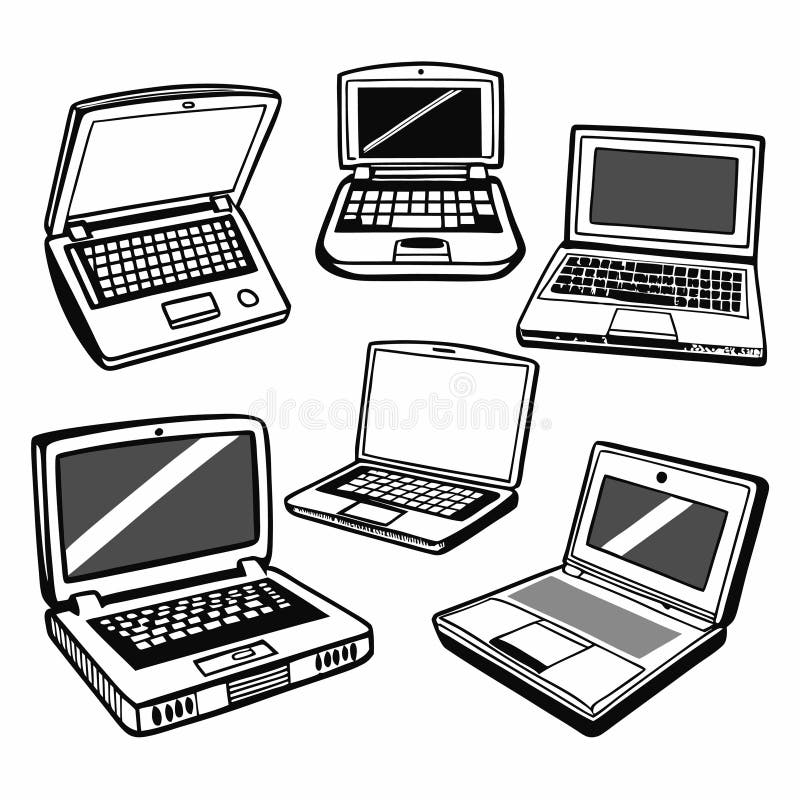 Hand-Drawn Laptop Doodle Bundle – 6 Black and White Miscellaneous ...