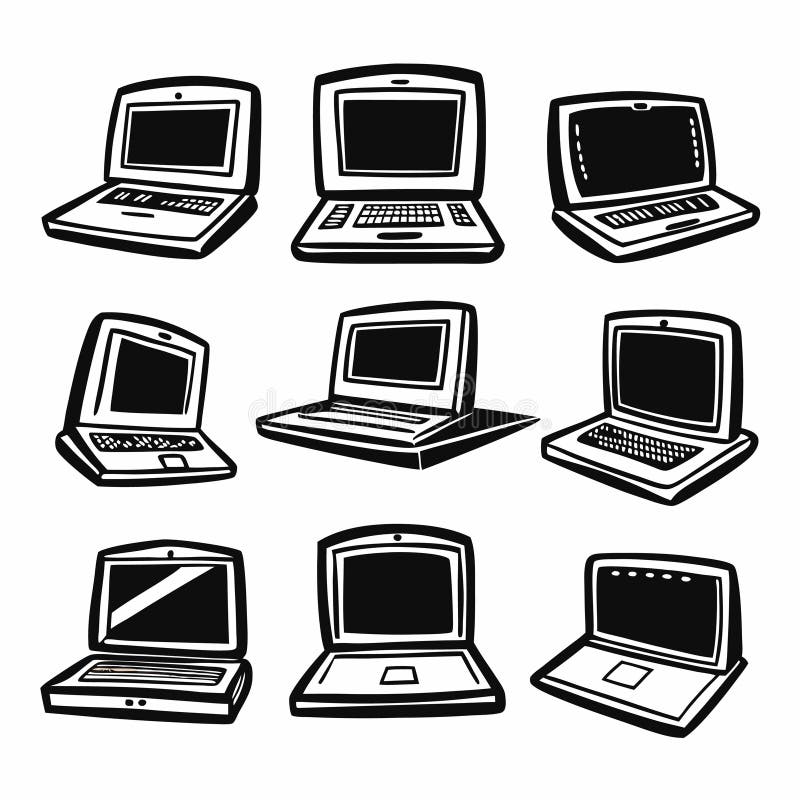 Hand-Drawn Laptop Doodle Bundle – 6 Black and White Miscellaneous ...