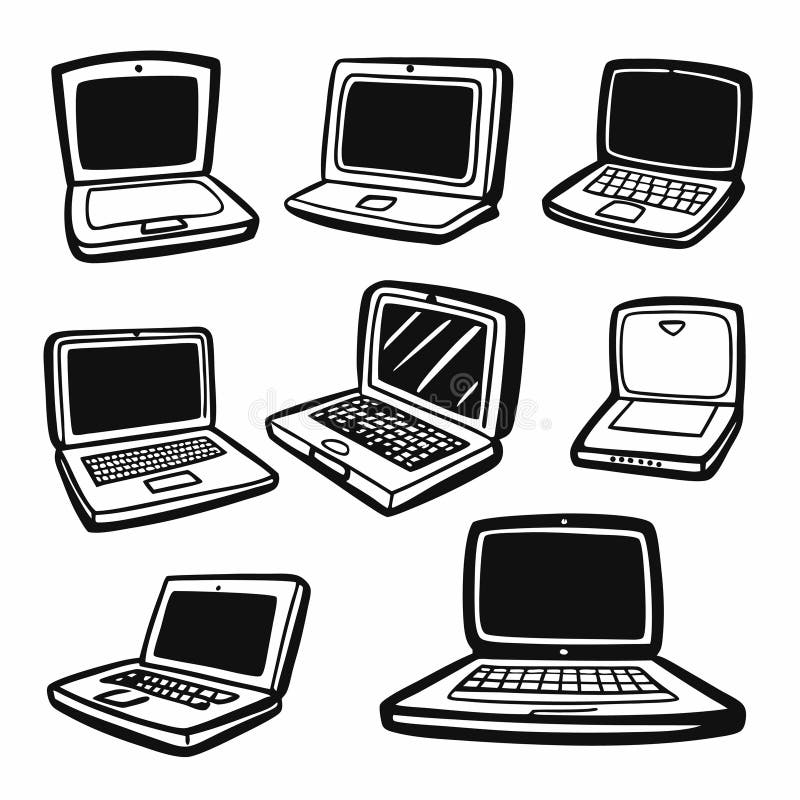 Hand-Drawn Laptop Doodle Bundle – 6 Black and White Miscellaneous ...