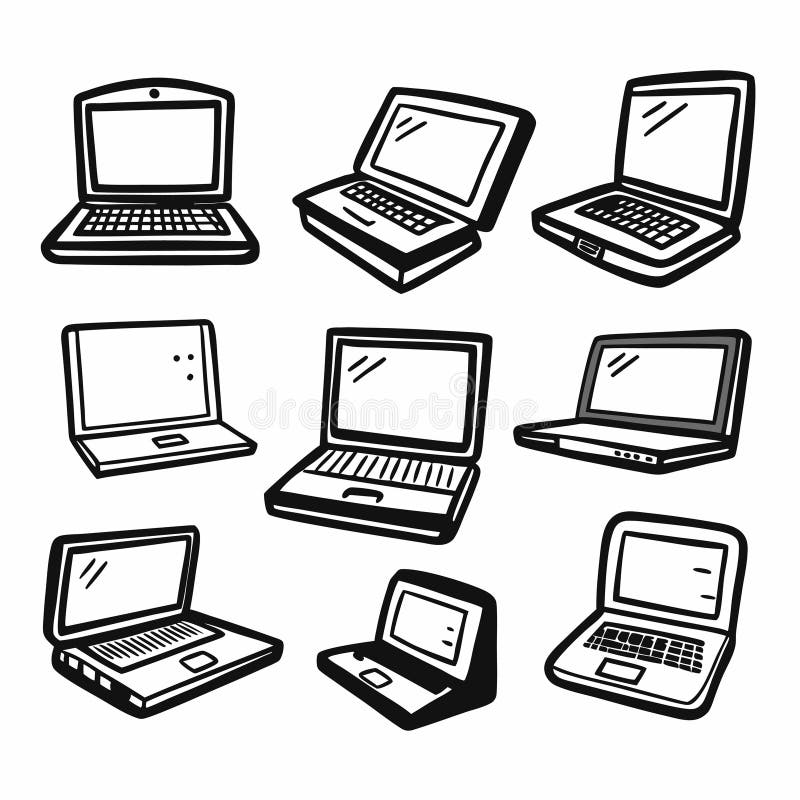 Hand-Drawn Laptop Doodle Bundle – 6 Black and White Miscellaneous ...