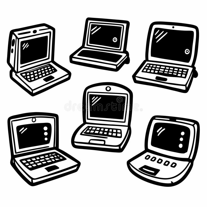 Hand-Drawn Laptop Doodle Bundle – 6 Black and White Miscellaneous ...