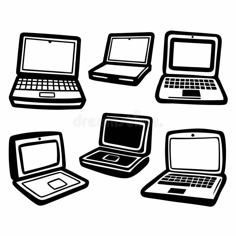 Hand-Drawn Laptop Doodle Bundle – 6 Black and White Miscellaneous ...