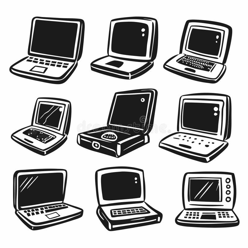 Hand-Drawn Laptop Doodle Bundle – 6 Black and White Miscellaneous ...