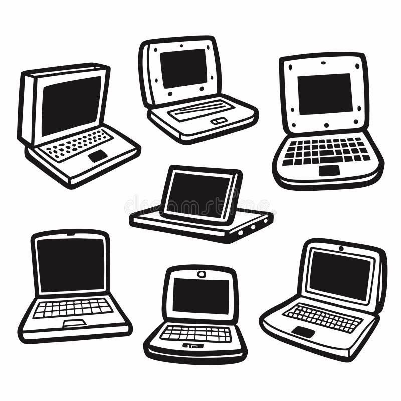 Hand-Drawn Laptop Doodle Bundle – 6 Black and White Miscellaneous ...