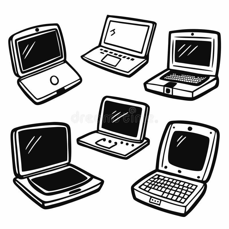 Hand-Drawn Laptop Doodle Bundle – 6 Black and White Miscellaneous ...
