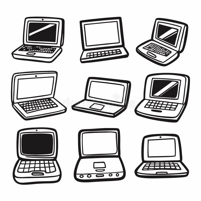 Hand-Drawn Laptop Doodle Bundle – 6 Black and White Miscellaneous ...
