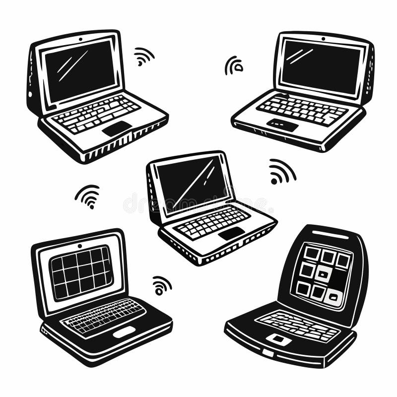 Hand-Drawn Laptop Doodle Bundle – 6 Black and White Miscellaneous ...