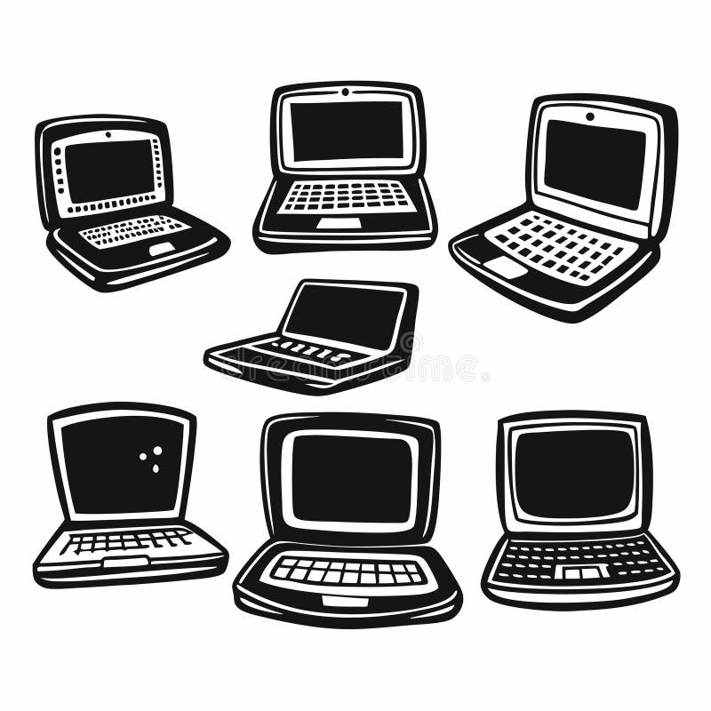 Hand-Drawn Laptop Doodle Bundle – 6 Black and White Miscellaneous ...
