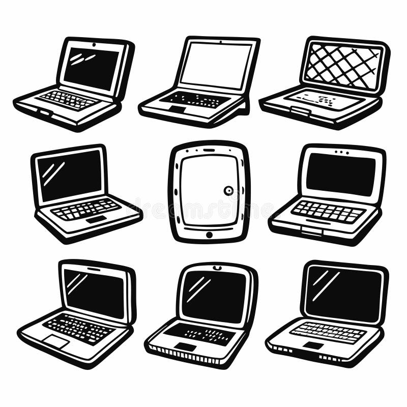 Hand-Drawn Laptop Doodle Bundle – 6 Black and White Miscellaneous ...