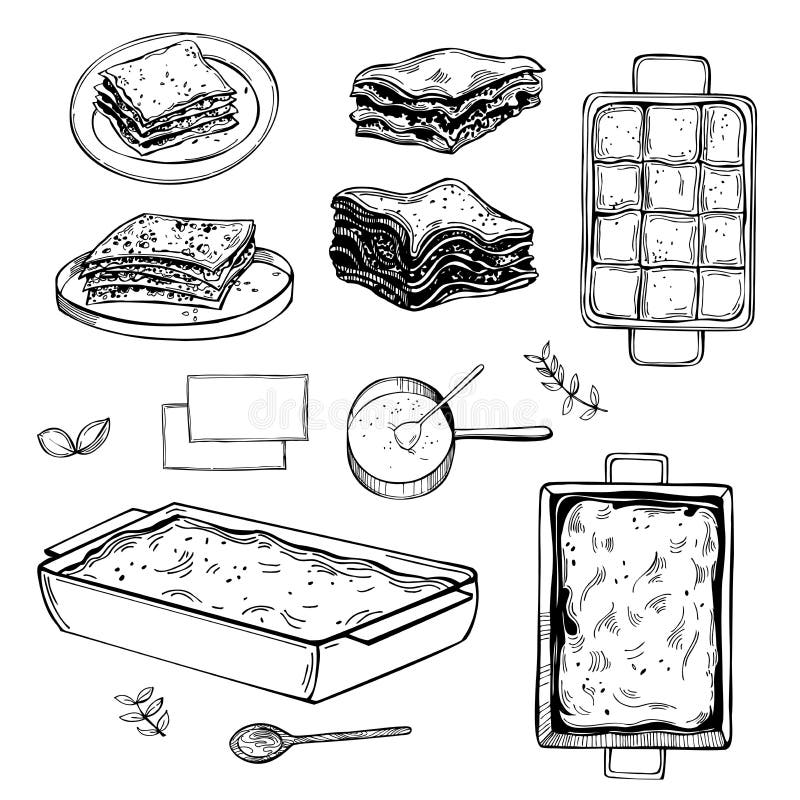 Lasagna Set. Sketch Illustration Stock Vector - Illustration of ...