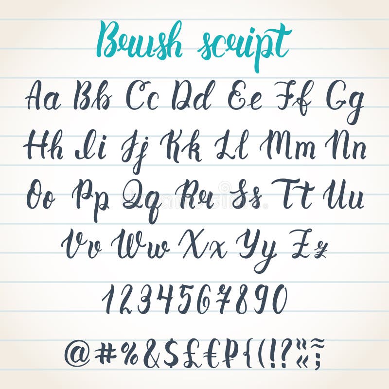 Hand Drawn Latin Calligraphy Brush Script with Numbers and Symbols ...