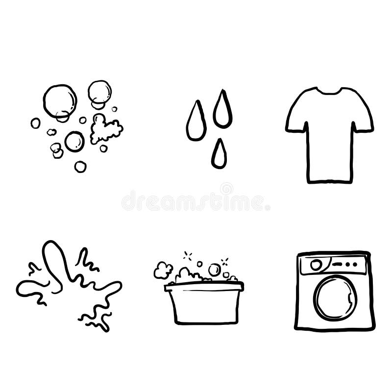 Hand Drawn Laundry Line Icons Illustration in Doodle Style Vector Stock ...