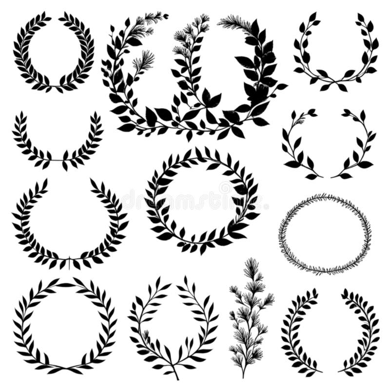 Hand Drawn Laurel Wreaths on White Background, Design Elements Stock ...