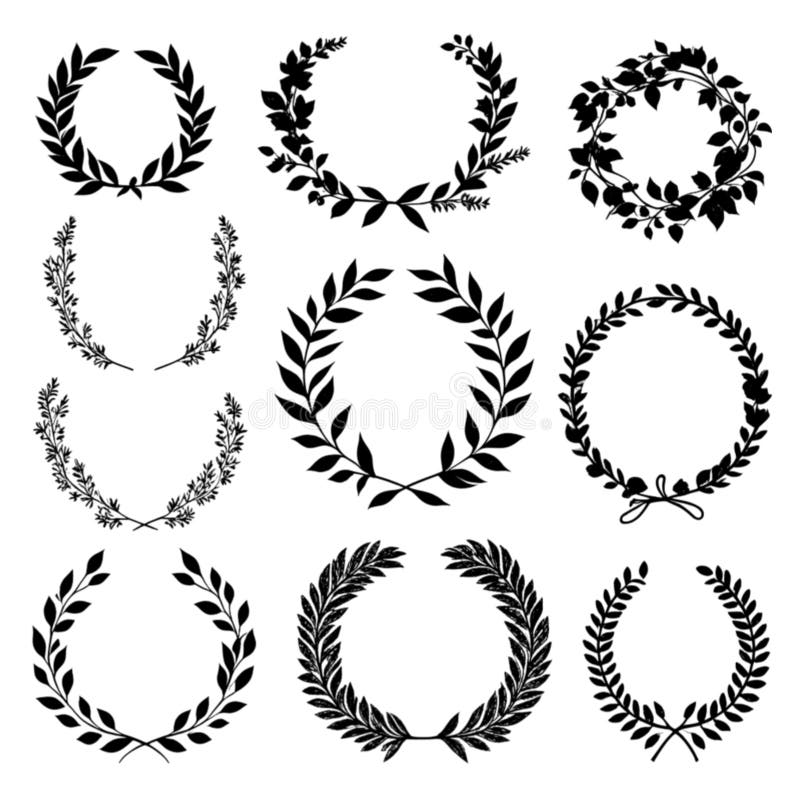 Hand Drawn Laurel Wreaths on White Background, Design Elements Stock ...
