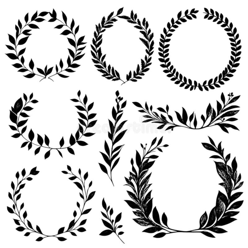 Hand Drawn Laurel Wreaths on White Background, Design Elements Stock ...