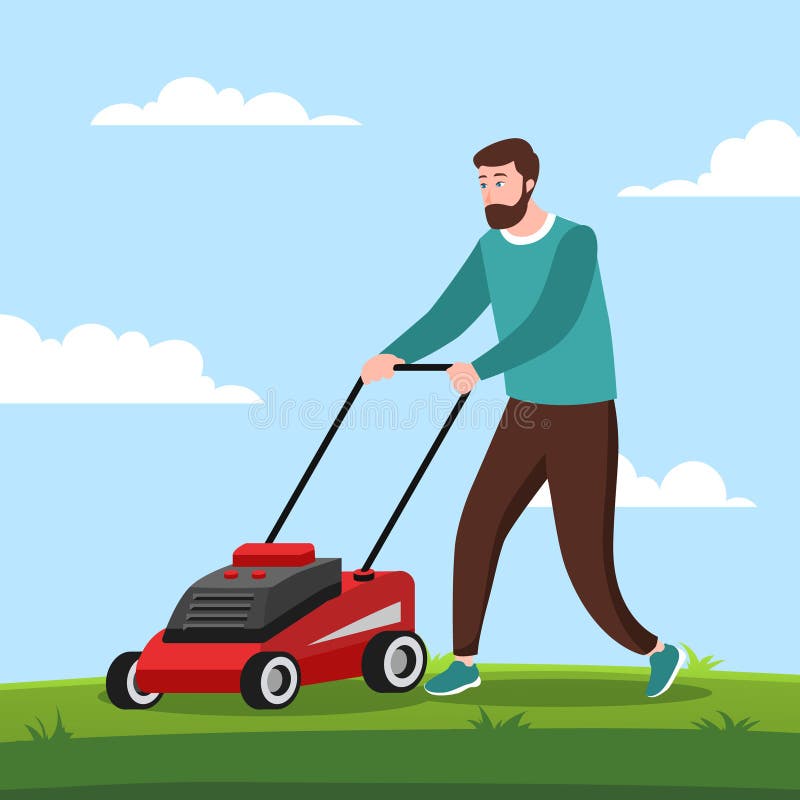 Hand Drawn Lawn Mowing Illustration Vector Illustration. Stock Vector ...