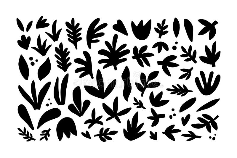Hand Drawn Jungle Leaf Silhouette Funky Vector Set Stock Illustration ...
